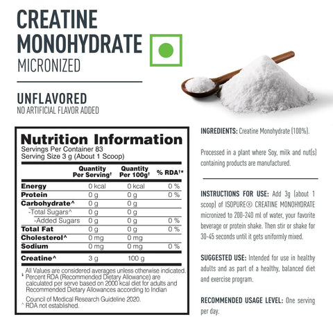 Buy Isopure 100% Creatine Monohydrate Micronized, 250g - 83 Servings ...