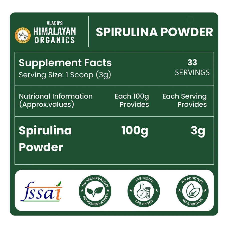 Buy Vlado's Himalayan Organics, Spirulina Powder, 62% Protein Superfood ...